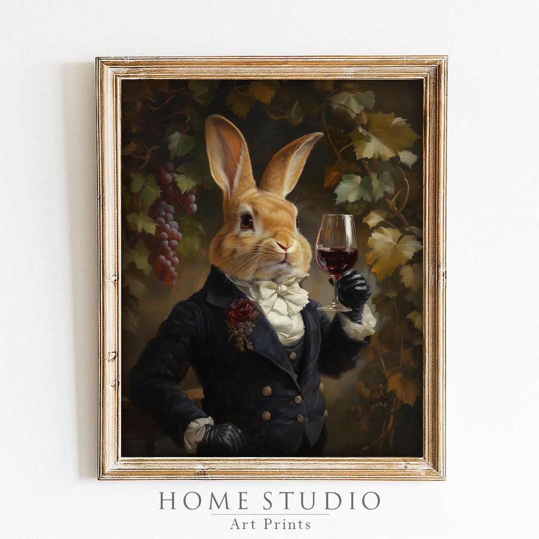 Dapper Portrait Rabbit Victorian Red Wine Art Print Unframed Wall Decor ...