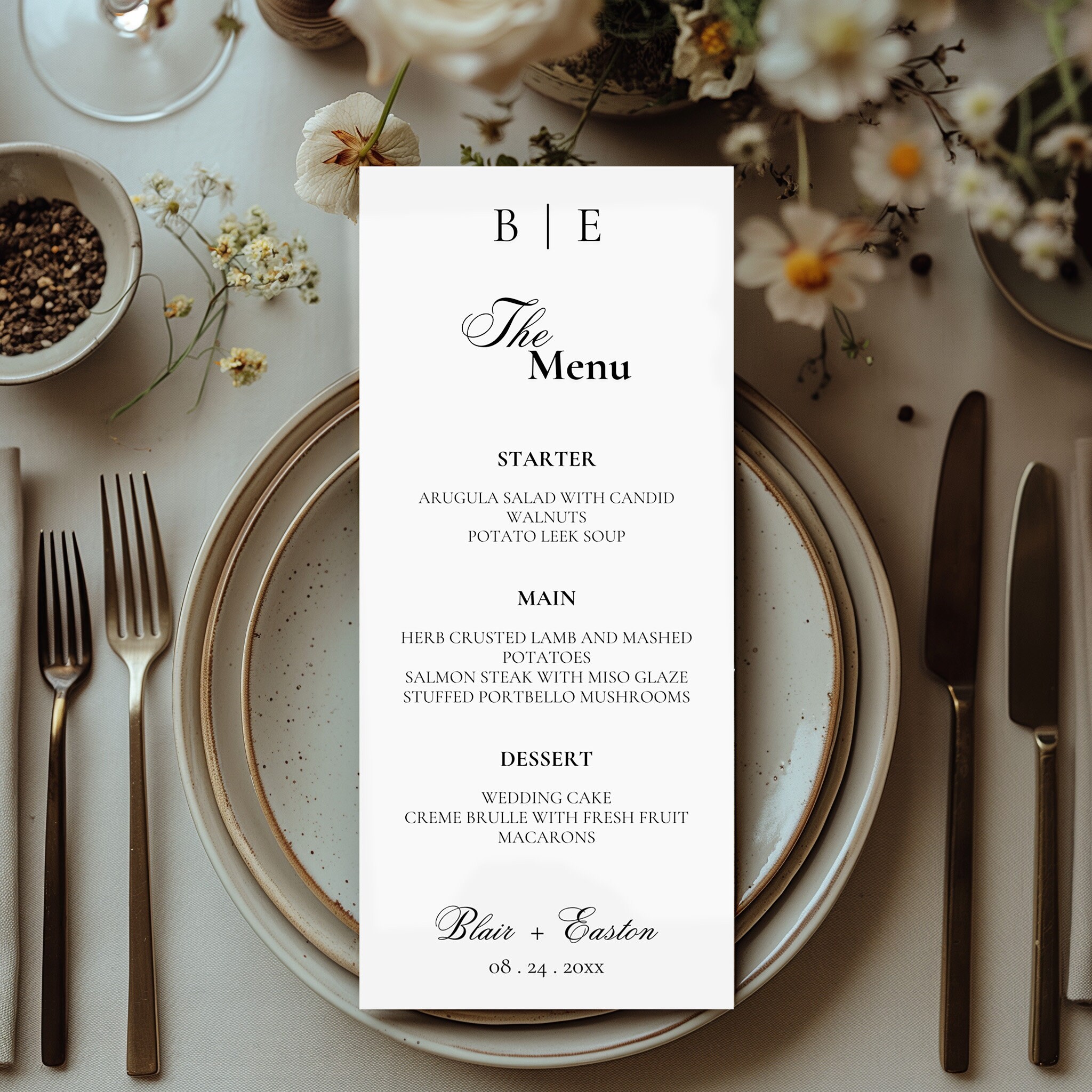Modern Calligraphy Wedding Menu Template, Minimal Table Dinner Menu ...