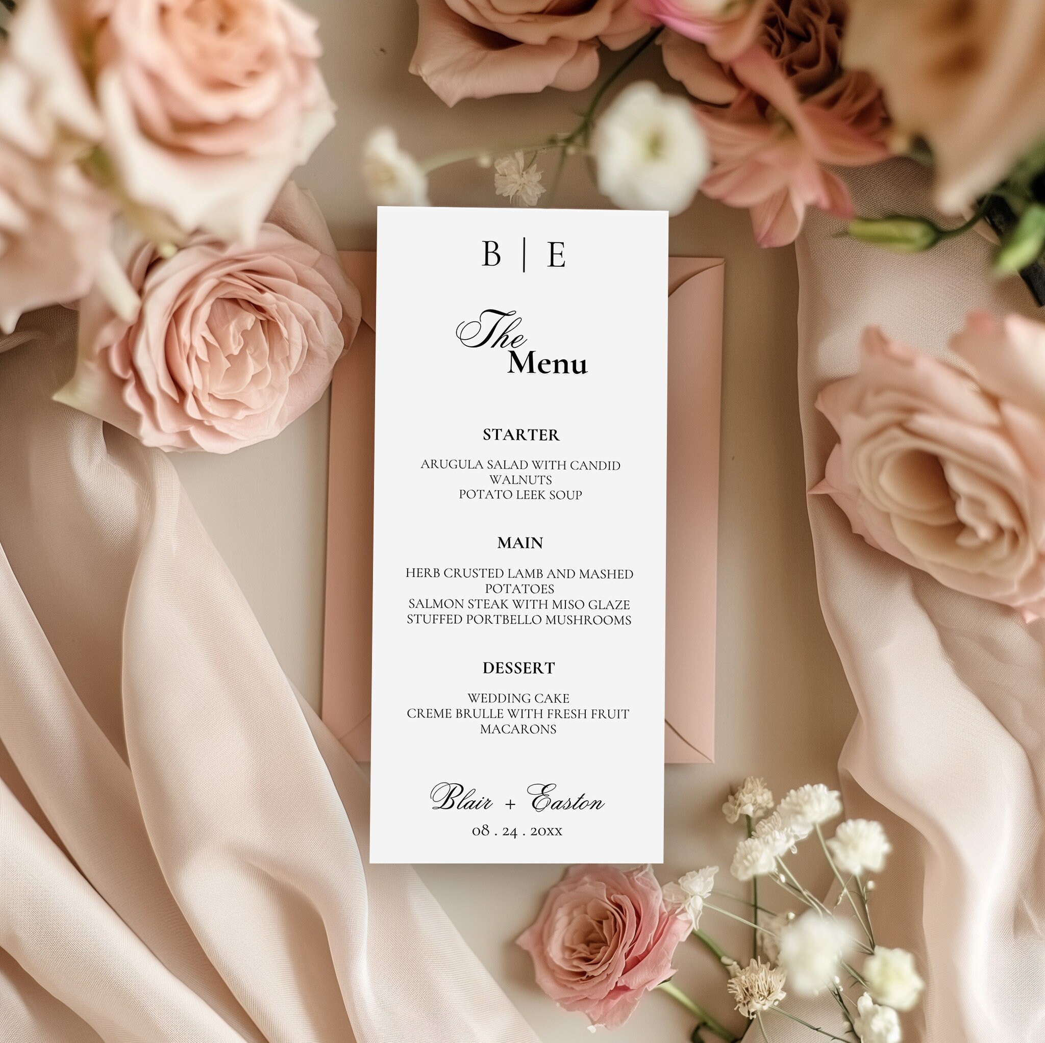 Modern Calligraphy Wedding Menu Template, Minimal Table Dinner Menu ...