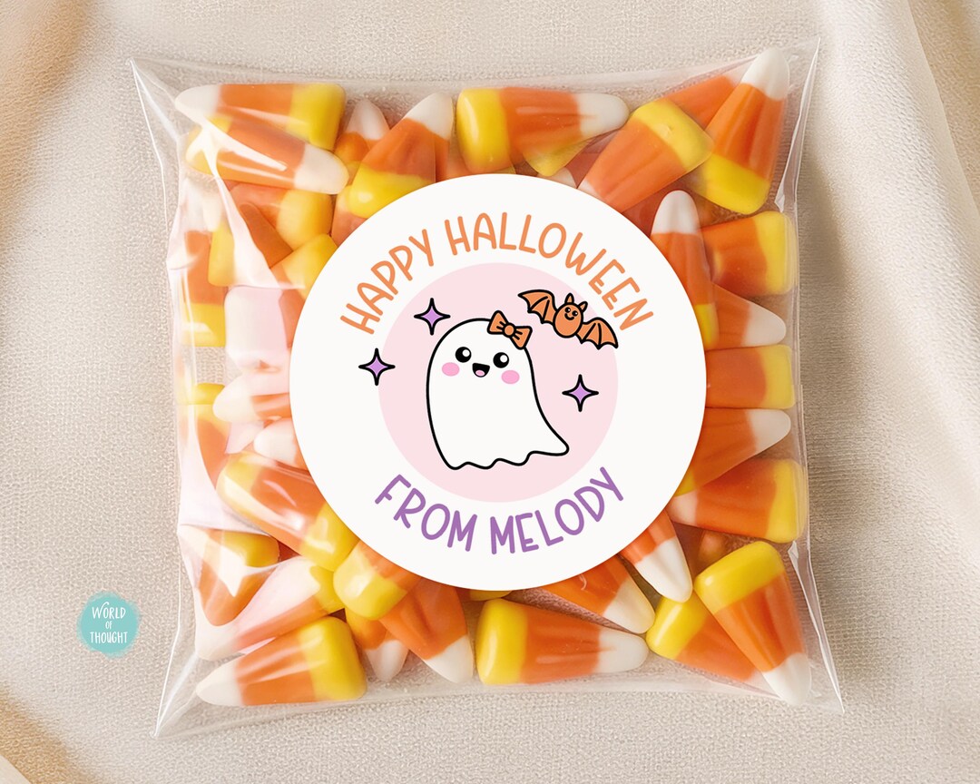 Halloween Party Favor Sticker, Custom Personalized Round Circle Treat ...