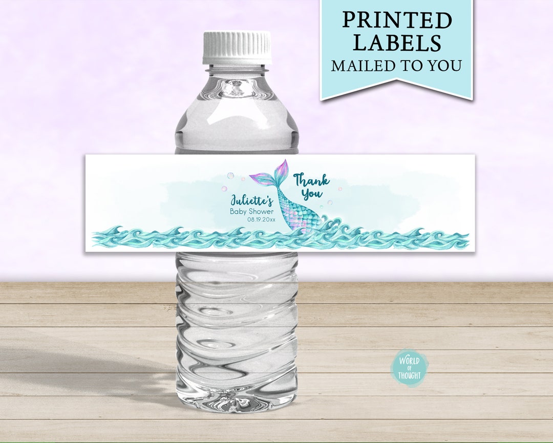 PRINTED Mermaid Tail Theme Baby Shower Water Bottle Label Wrap ...