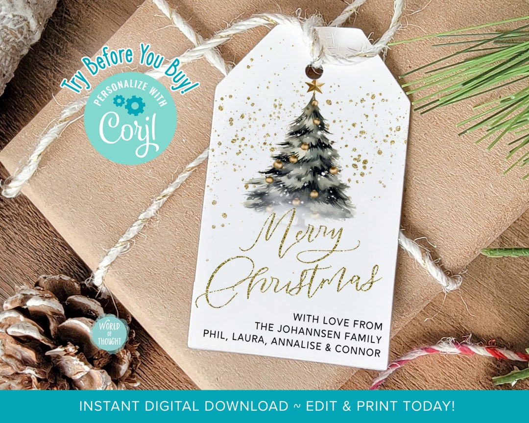 INSTANT DOWNLOAD Editable Merry Christmas Tree Gift Tag | Printable ...
