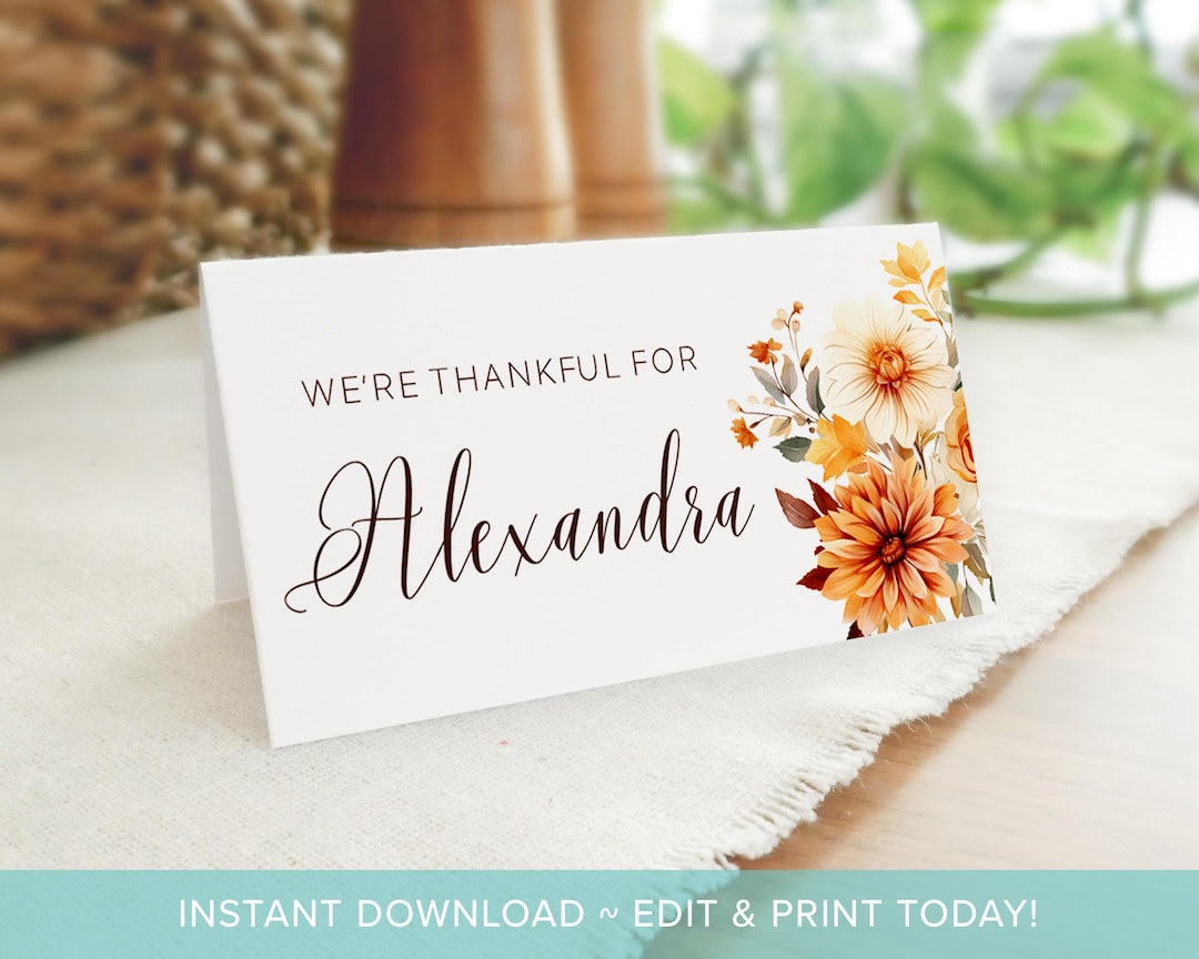 Editable Place Card Template | Printable Thanksgiving Name Card Table ...