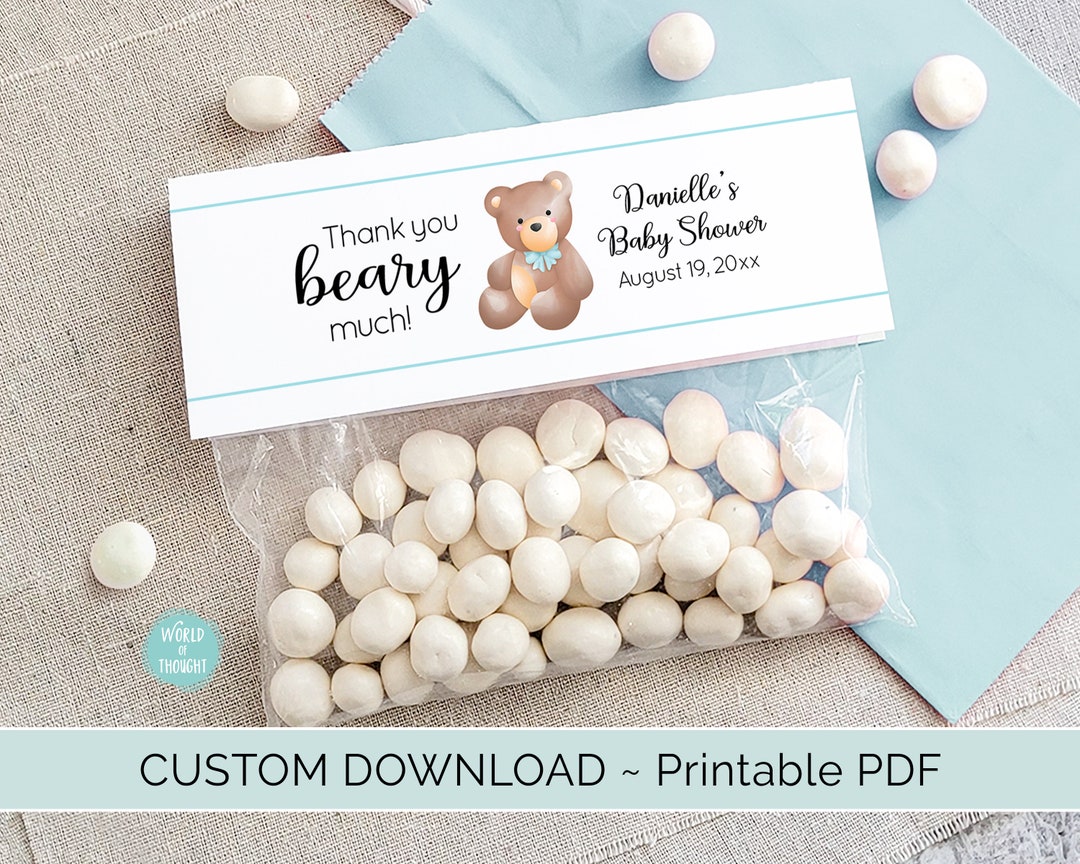DIGITAL Teddy Bear With Bow Baby Shower Treat Bag Topper - Thank You ...