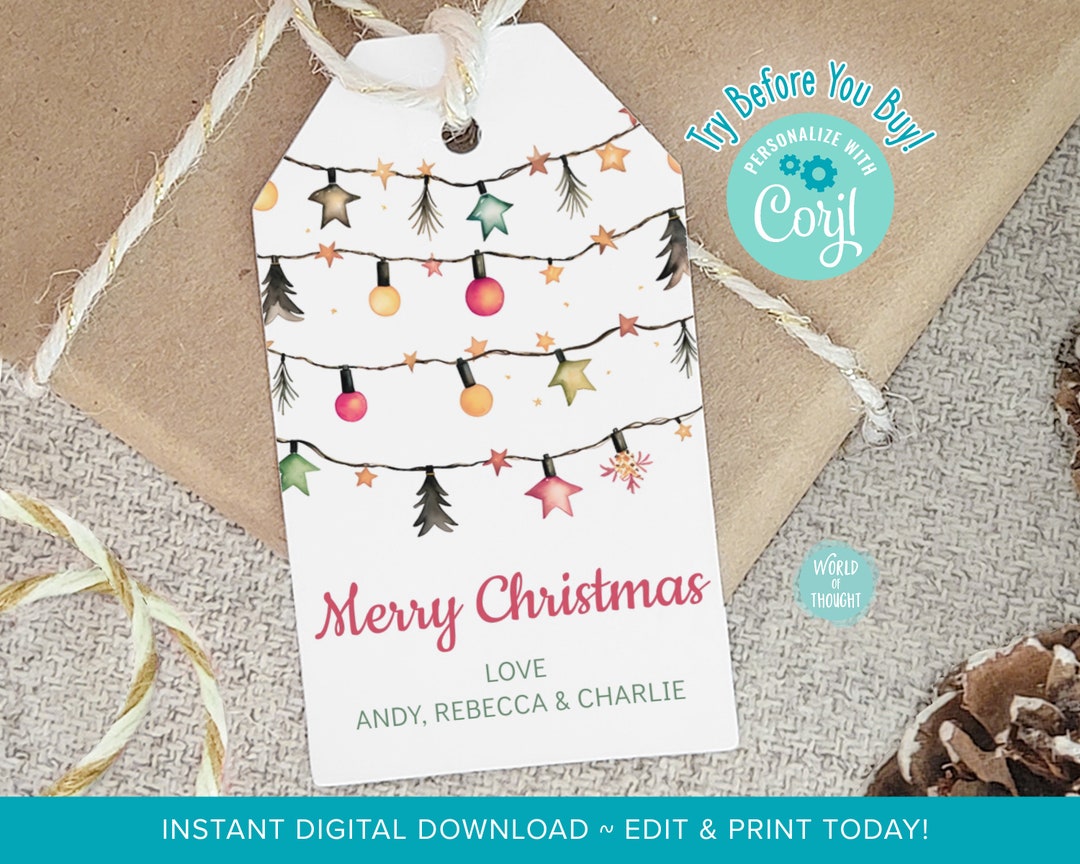 INSTANT DOWNLOAD Editable Merrychristmas String Light Christmas Tag ...