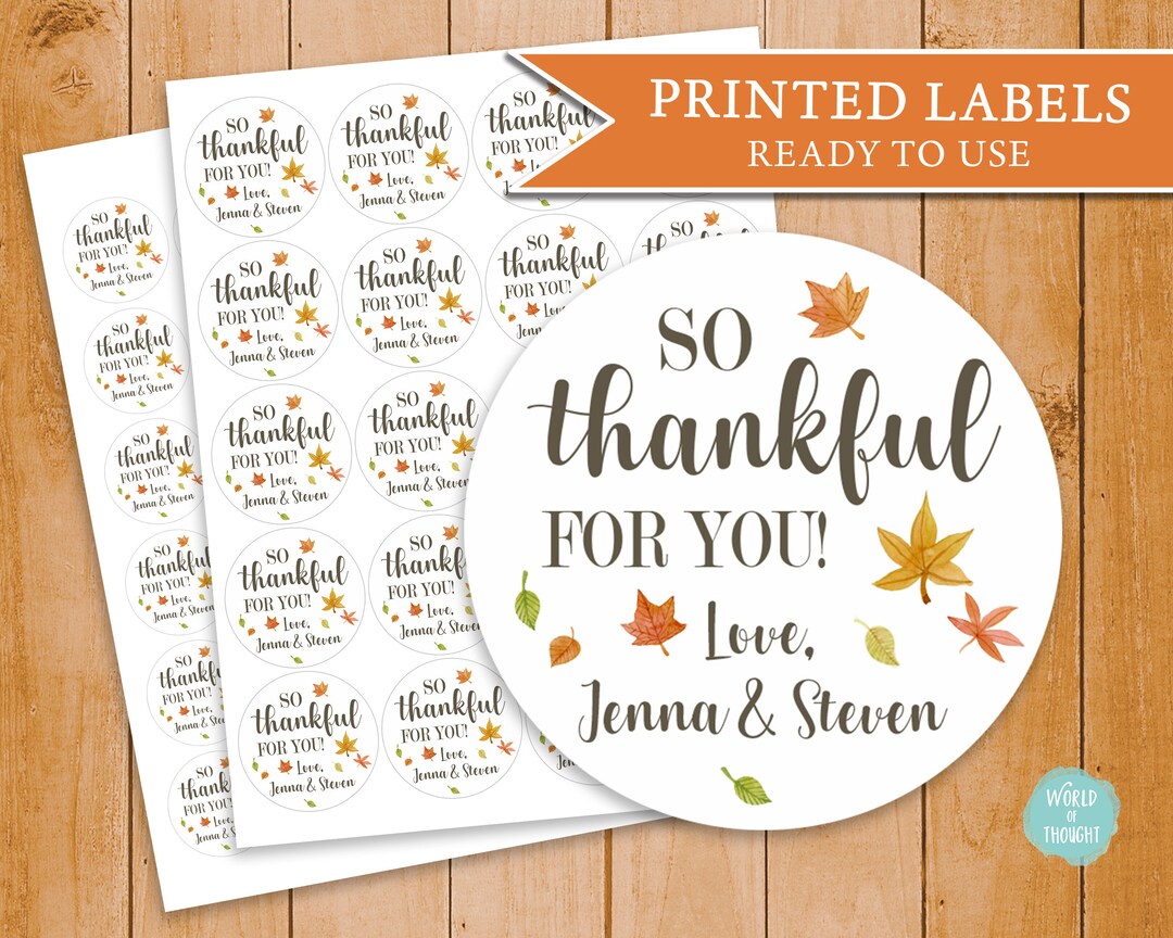 PRINTED so Thankful for YOU Round Circle Favor Stickers, Custom ...