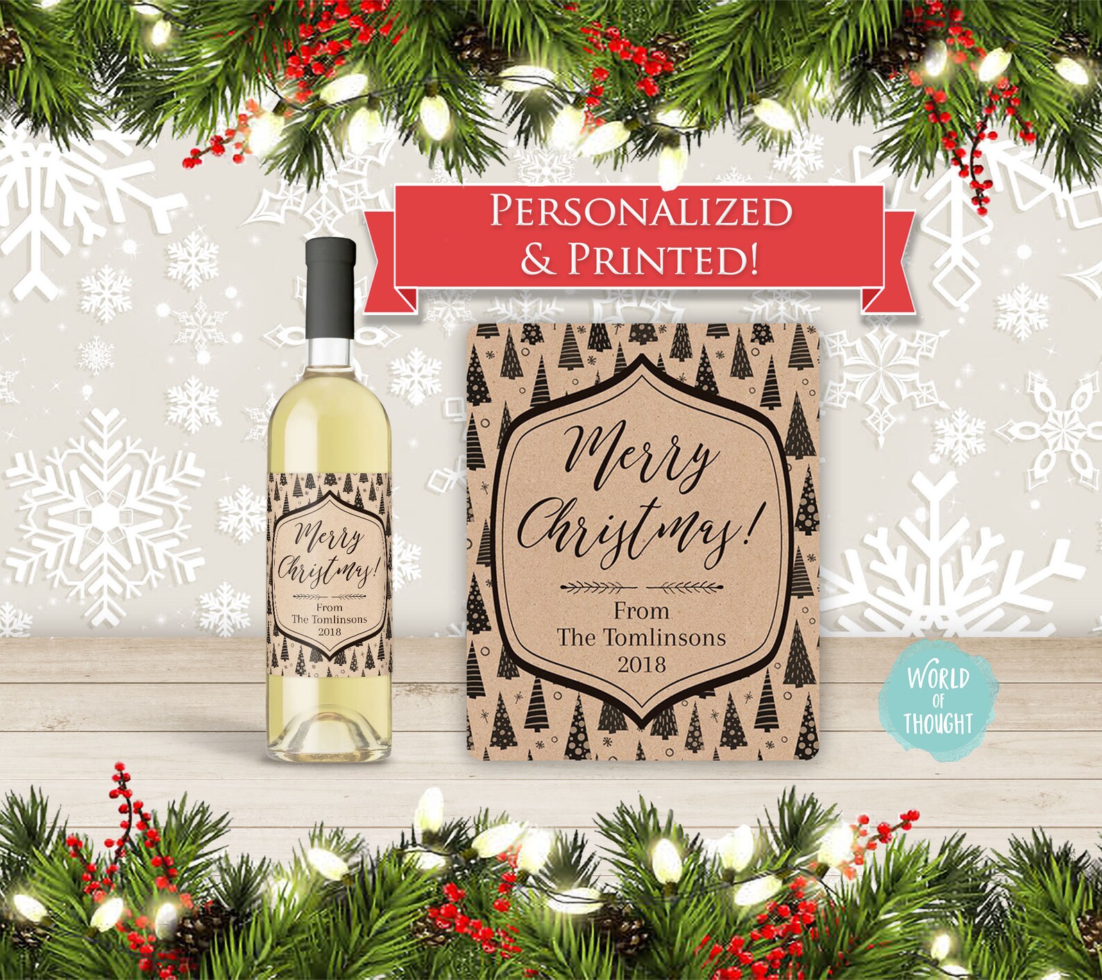 Christmas Happy Holidays Wine Bottle Label Hostess Gift or - Etsy