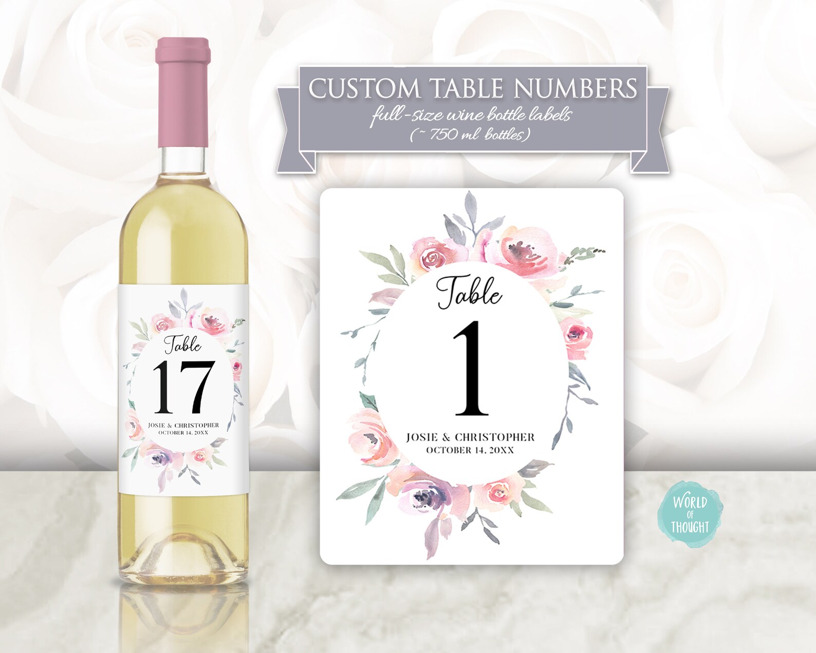 Custom Wedding Table Numbers Wine Bottle Labels Romantic | Etsy