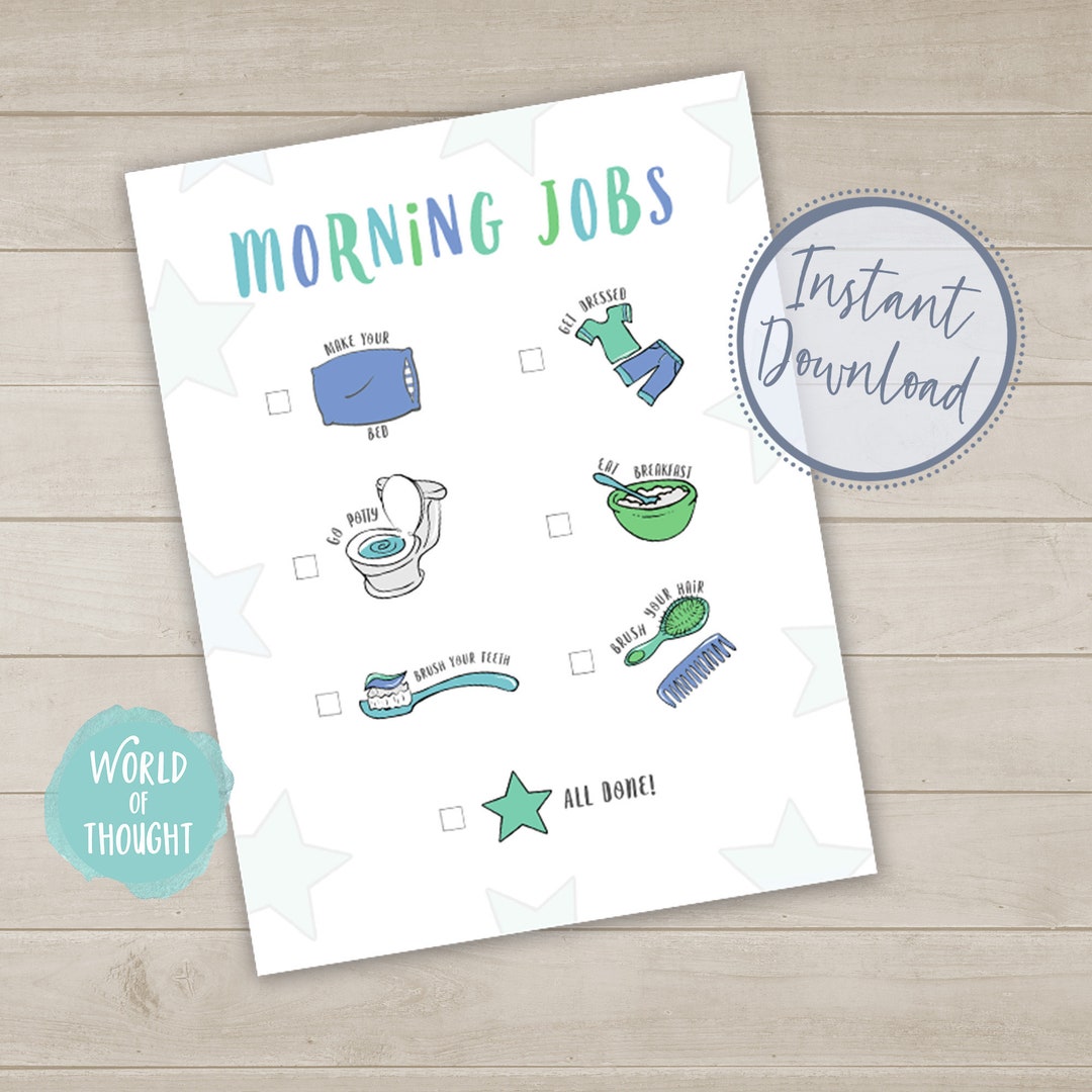 Morning Jobs Responsibility Chore Chart PDF Instant Download - Etsy