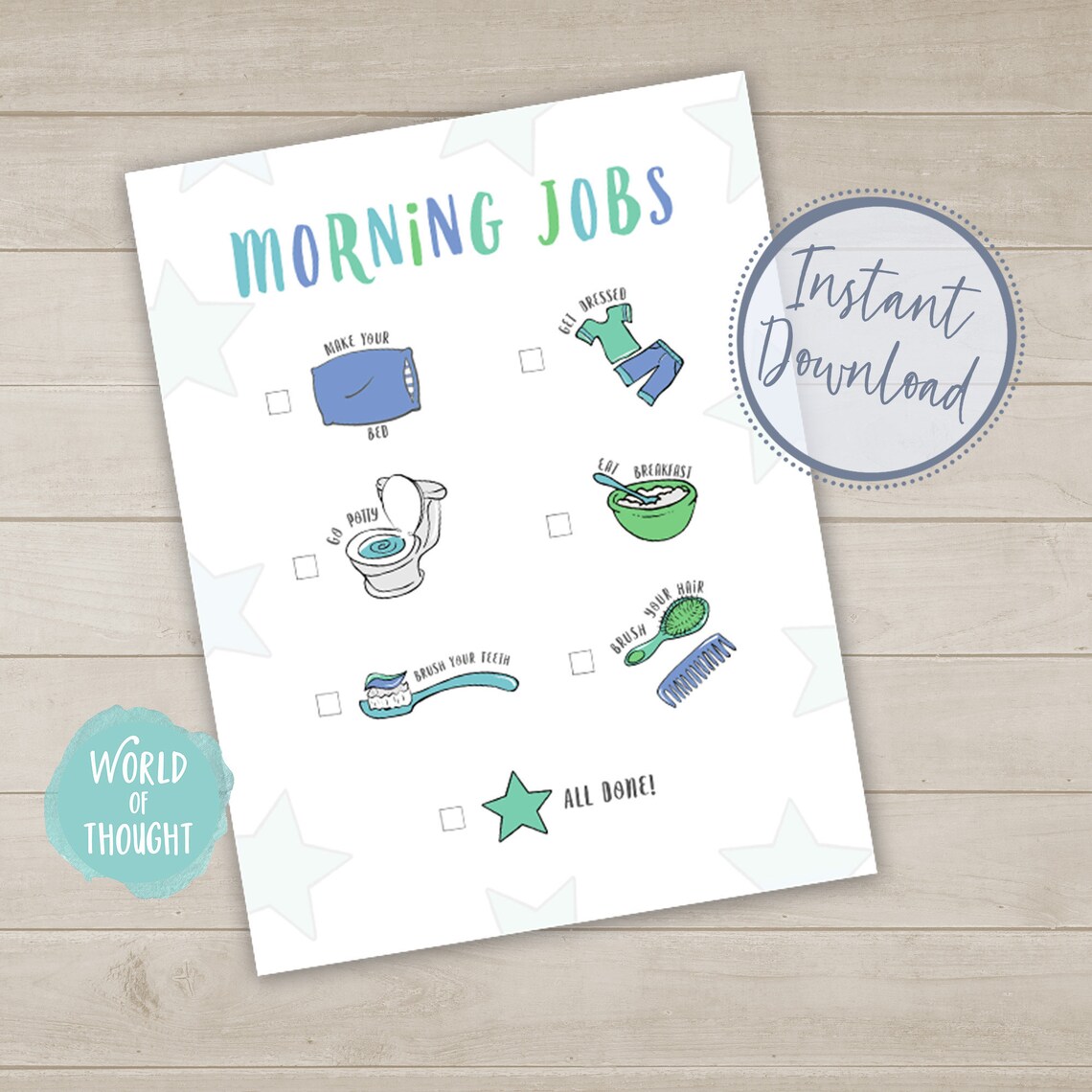 Morning Jobs Responsibility Chore Chart PDF Instant Download - Etsy