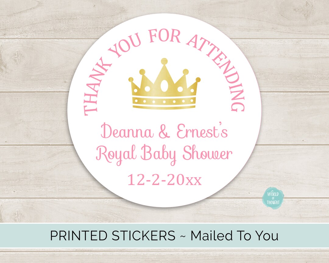 Royal Princess Baby Shower Favor Stickers, Custom Personalized Round ...