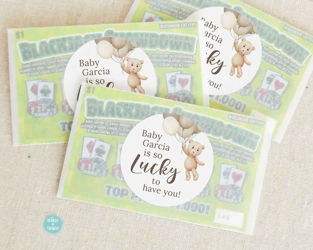 Baby Shower Lotto Favor Stickers, Teddy Bear Lotto Ticket Favor ...