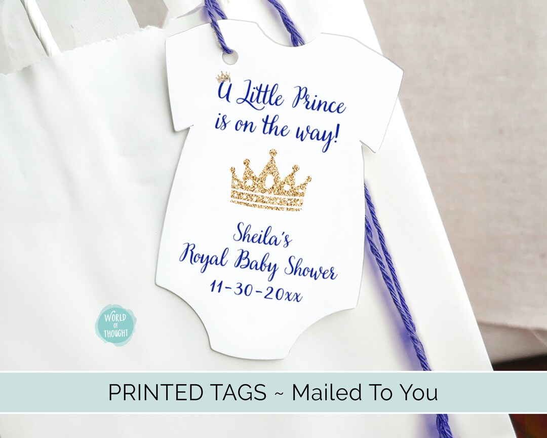 Royal Prince Baby Shower Favor Tags | Little Prince, Gold Crown Custom ...