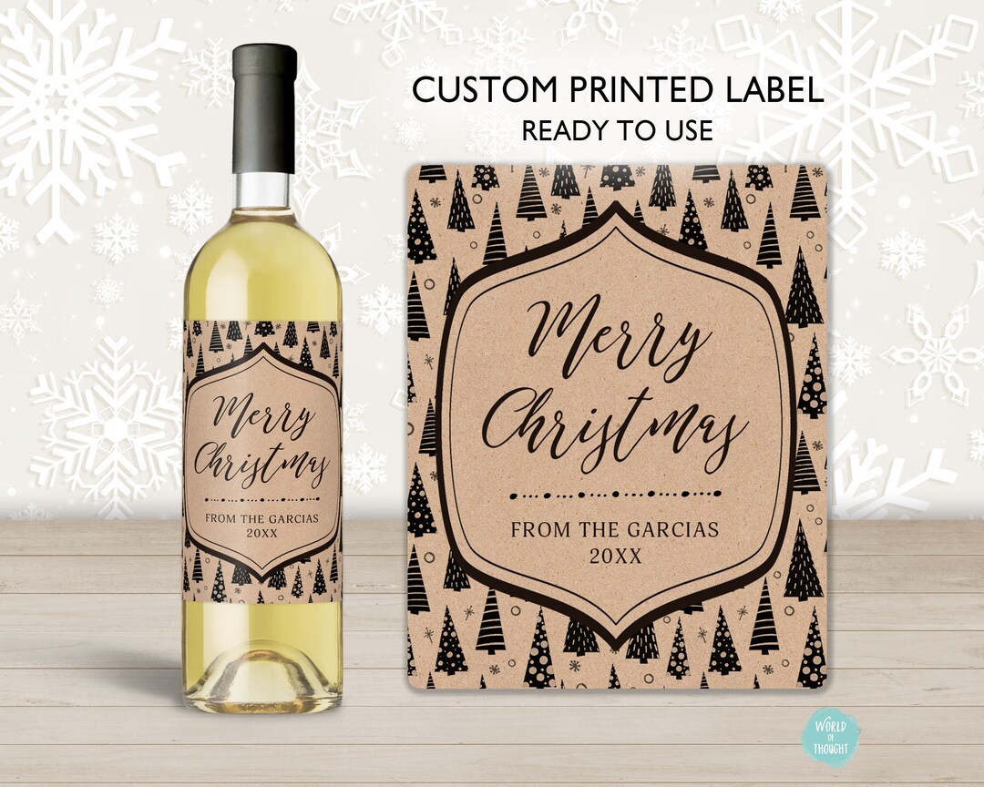 Christmas Happy Holidays Wine Bottle Label Hostess Gift or Party Favor ...