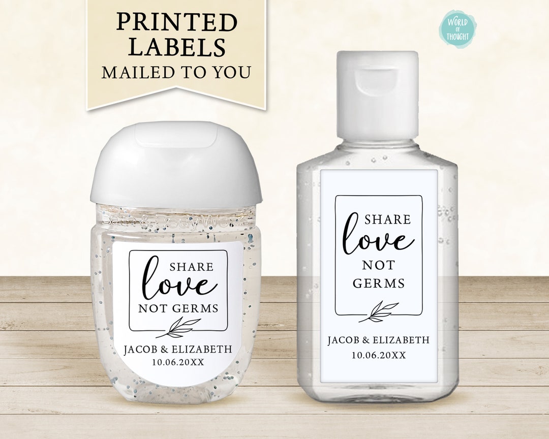 Minimalist Share Love Not Germs Sanitizer Wedding Favor Labels Bridal ...
