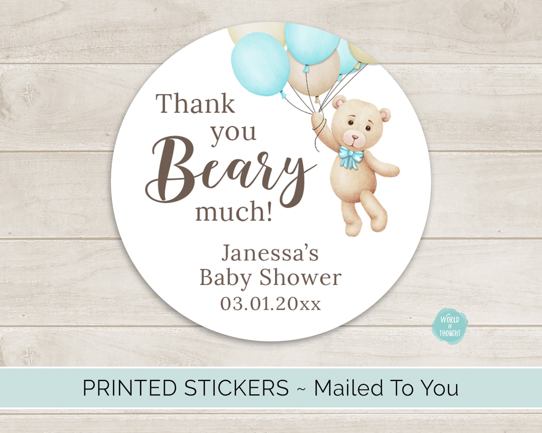 Teddy Bear Baby Shower Favor Stickers, Personalized Baby Shower Favor ...
