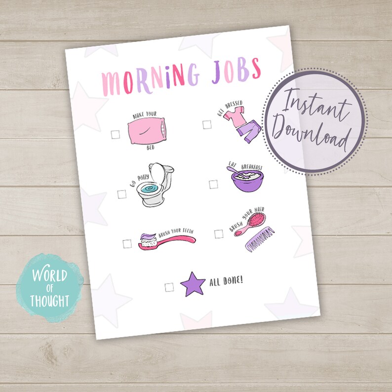 Morning Jobs Responsibility Chore Chart PDF Instant Download - Etsy