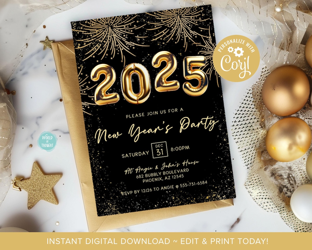 INSTANT DOWNLOAD Editable New Year's Party Invitation, Holiday Dinner ...