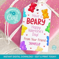 Printable Valentines Day GUMMY Bear Tag, Editable Valentines Cards for ...