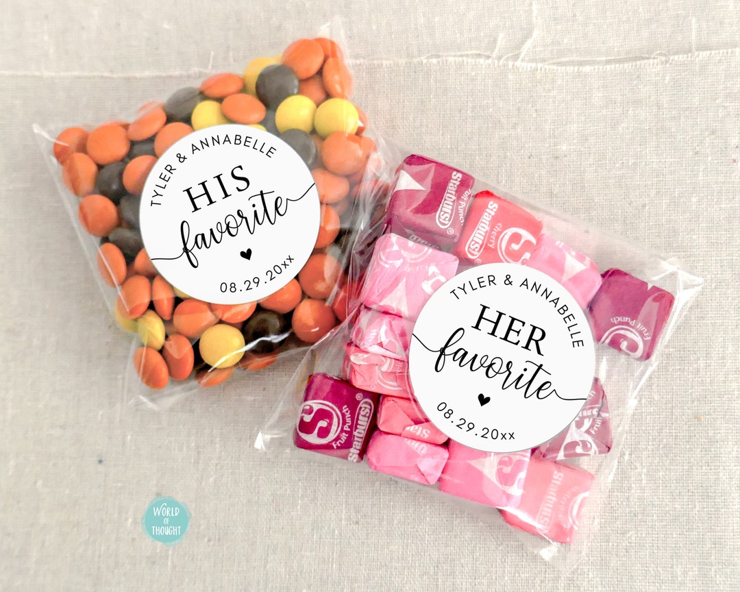 His and Her Favorite Wedding Favor Stickers, Round Circle Bridal Shower ...