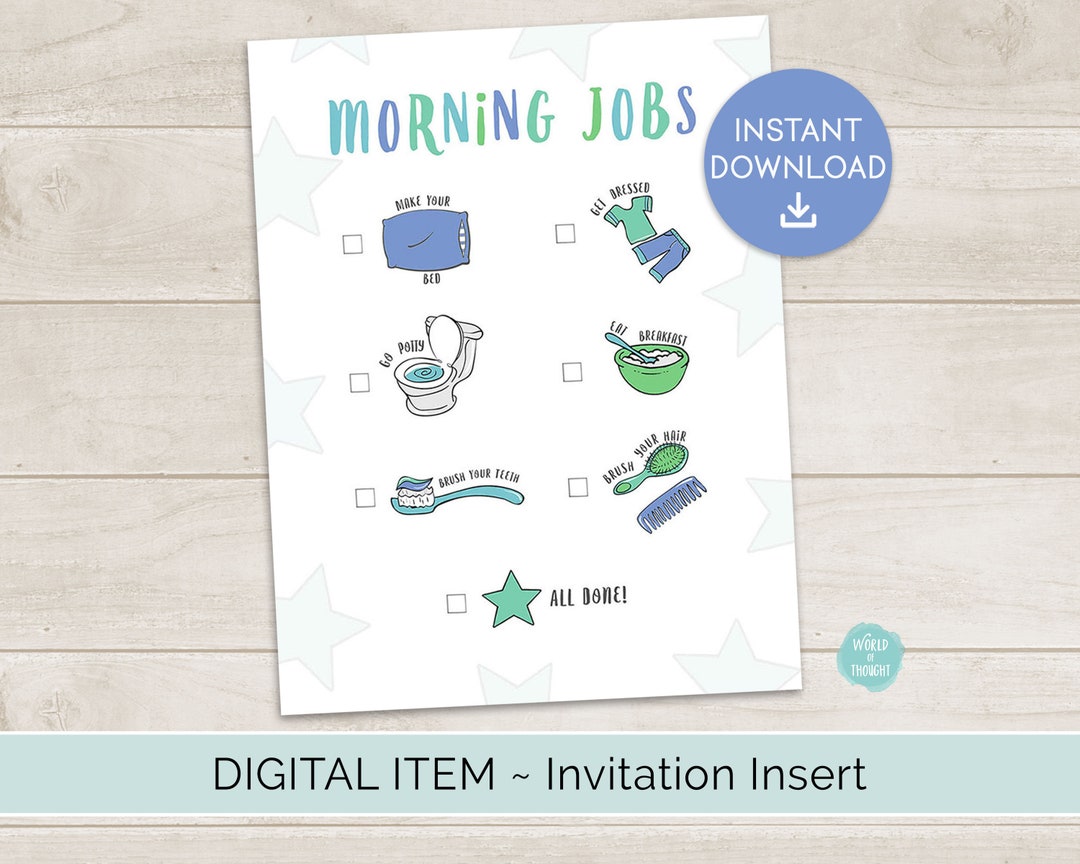 Morning Jobs Responsibility Chore Chart PDF Instant Download | Pictures ...