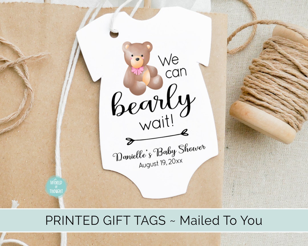 Teddy Bear Baby Shower Favor Tags | Teddy Bear With Pink Bow Custom ...