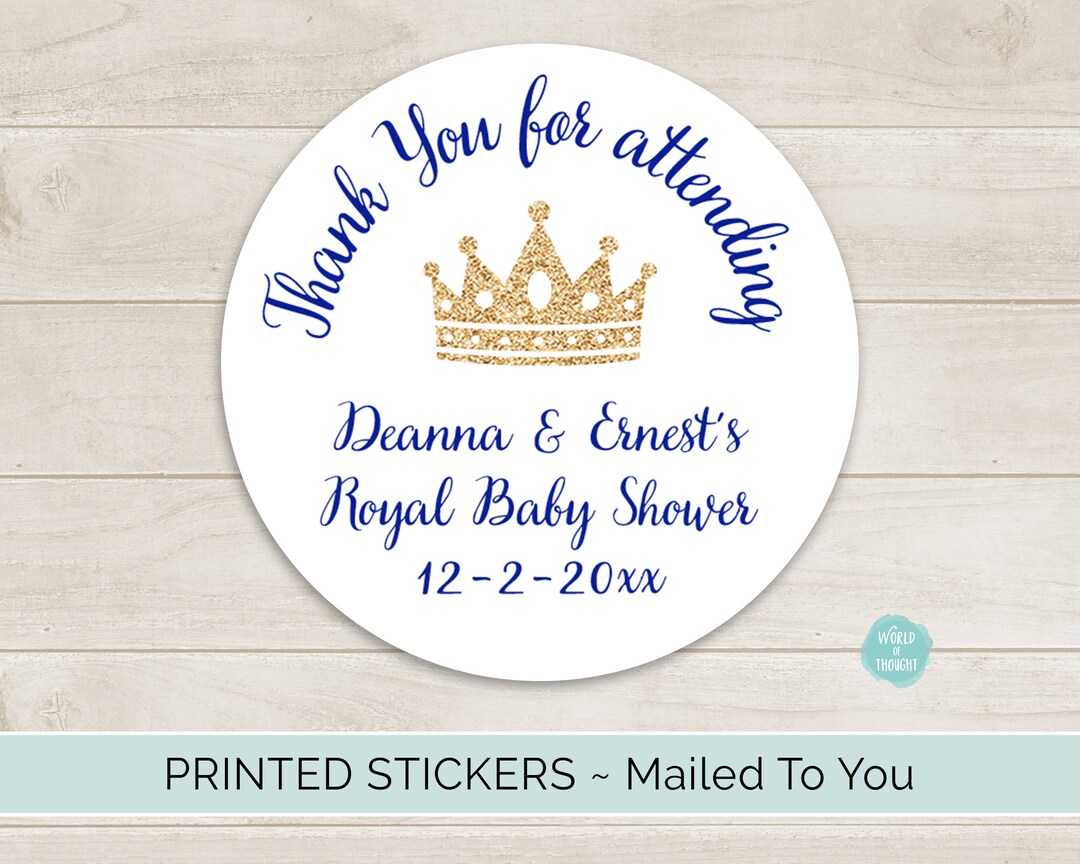 PRINTED Royal Prince Crown Round Circle Favor Stickers, Custom ...