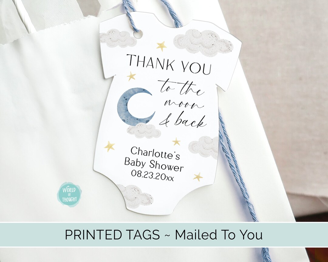 Moon & Stars Baby Shower Favor Tags | Custom Personalized Bodysuit One ...