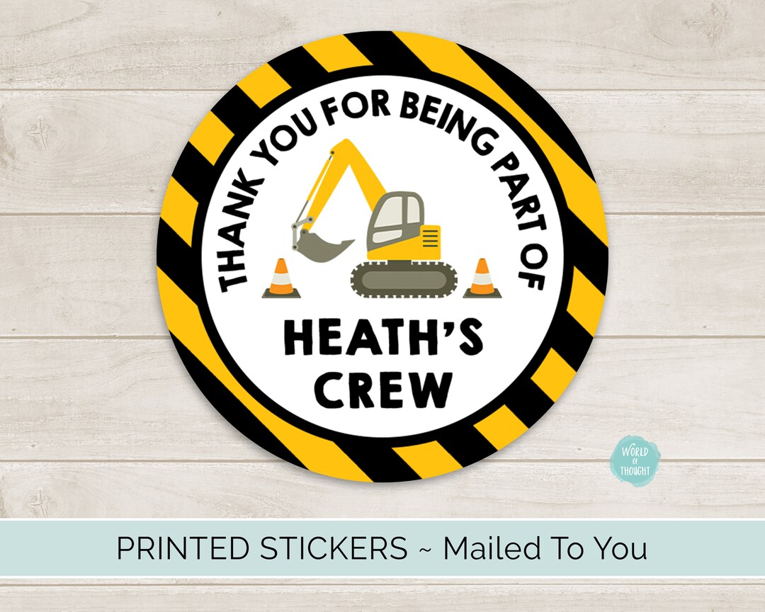 Construction Bulldozer Party Favor Stickers, Round Circle Birthday ...