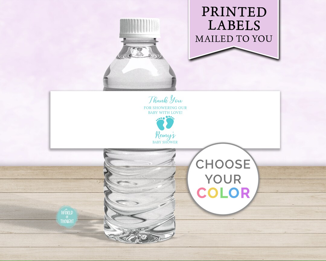 PRINTED Baby Footprints Baby Shower Water Bottle Wrap - Babyfeet Water ...
