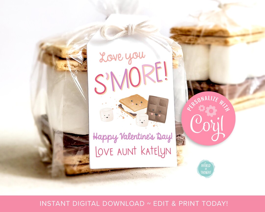 INSTANT DOWNLOAD Editable Love You S'more Valentine Favor Tag ...