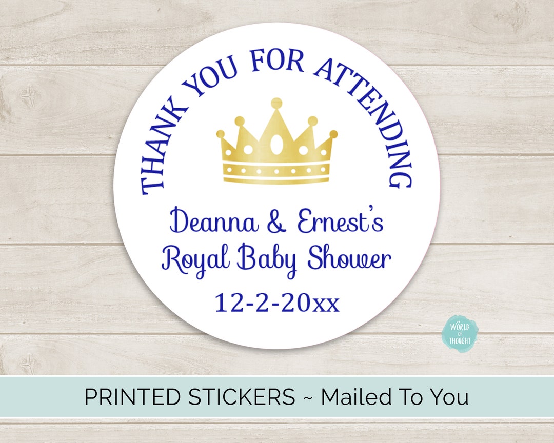Royal Prince Baby Shower Favor Stickers, Custom Personalized Round ...