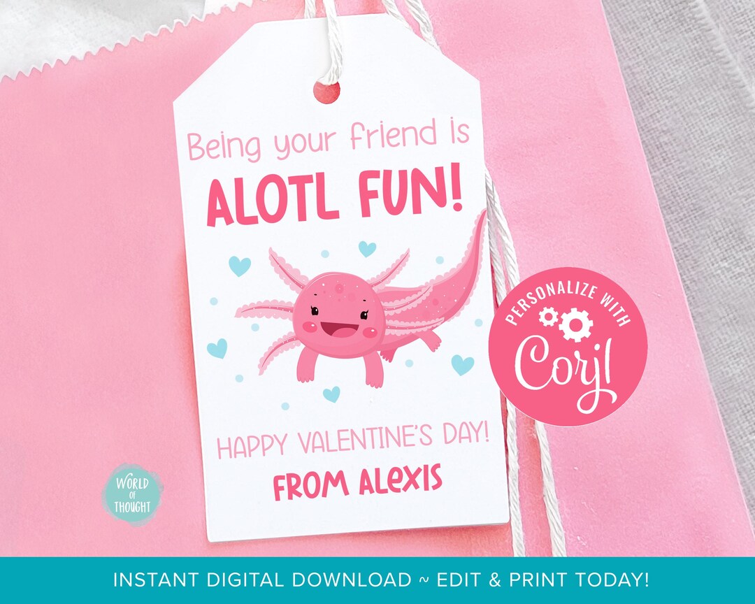 Axolotl Valentine Card Gift Tag | Printable Axolotl Valentine Gift Tag ...