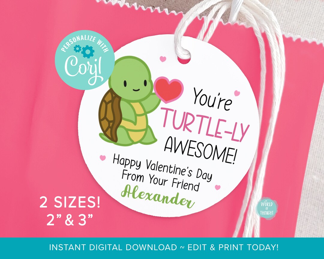 INSTANT DOWNLOAD Editable Turtle Valentine Favor Tag | You're Turtle-ly ...