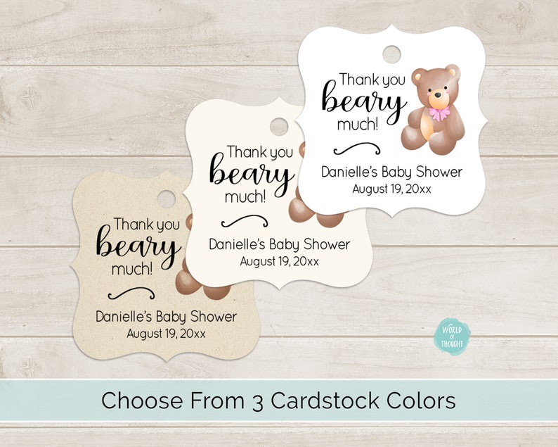Personalized Pink Baby Girl Teddy Bear Gift Tags | Custom Finished 2 ...