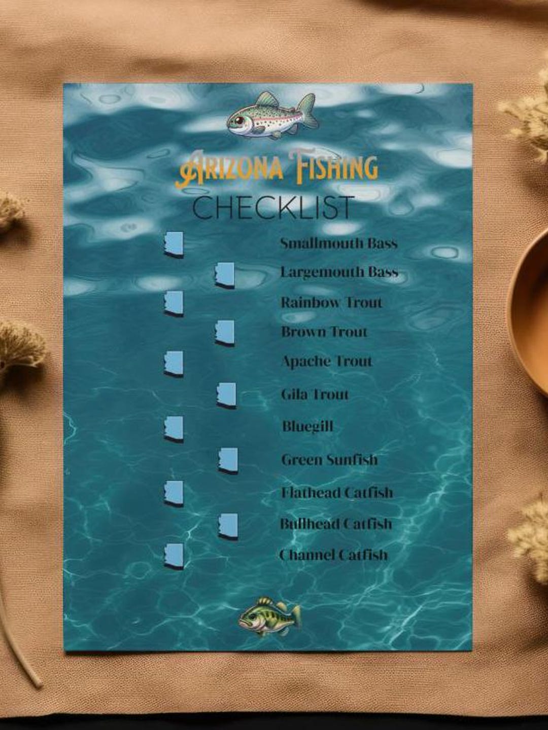 Arizona Fishing Checklist, Arizona Wall Art Print, Matte Fishing Poster ...