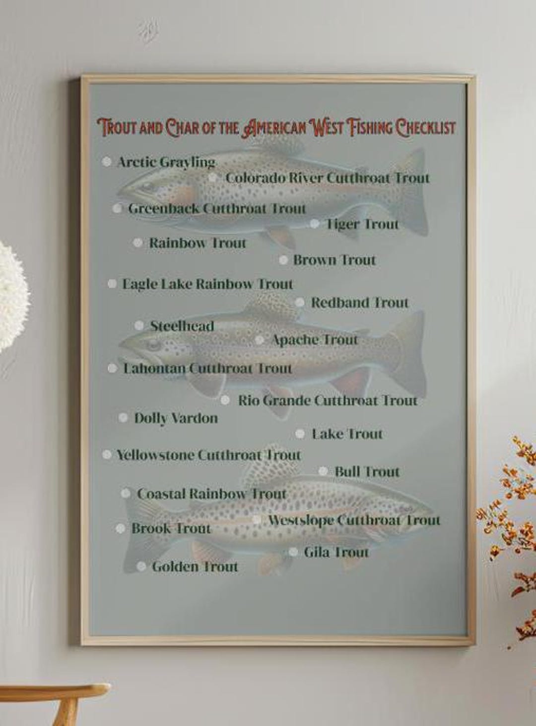 Western Trout and Char Fishing Checklist Wall Art Print of Fishing List ...