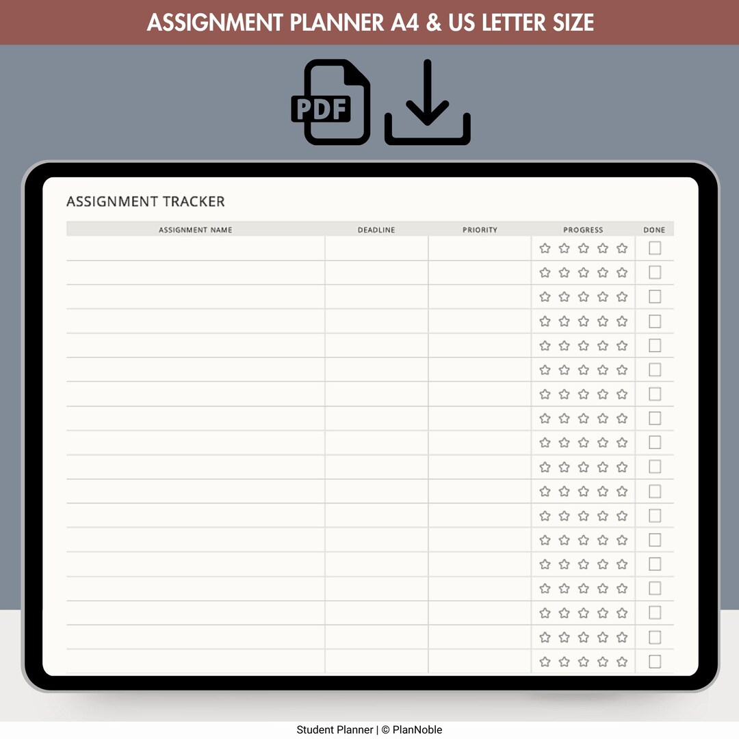 Assignment Tracker PDF Digital Planner A4 & US Letter Printable College ...