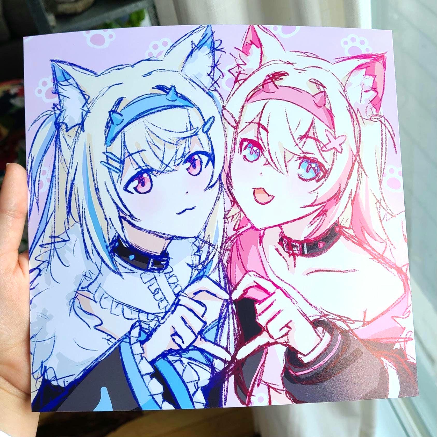 Hololive - Vtuber Gawr Gura & Fuwawa-mococo || Square Prints [8,5x8,5 ...