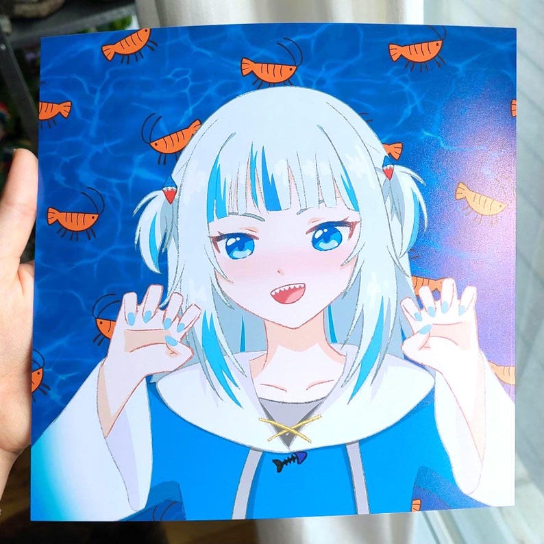Hololive - Vtuber Gawr Gura & Fuwawa-mococo || Square Prints [8,5x8,5 ...