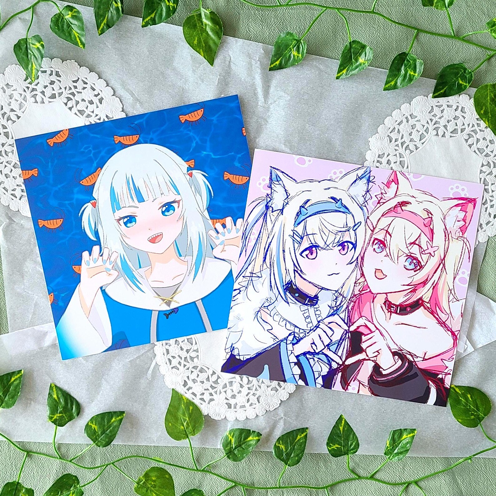Hololive - Vtuber Gawr Gura & Fuwawa-mococo || Square Prints [8,5x8,5 ...