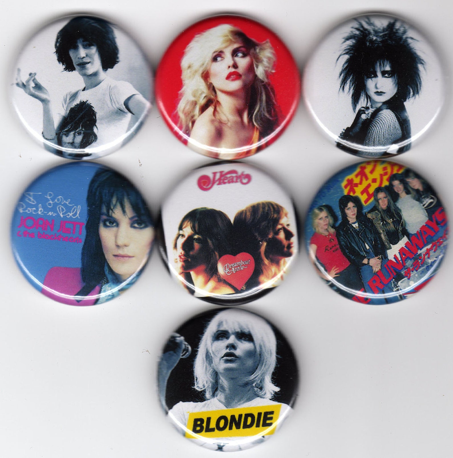 The Women of Rock 7 One Inch Pinback/badges/buttons 80s Rock and Roll ...