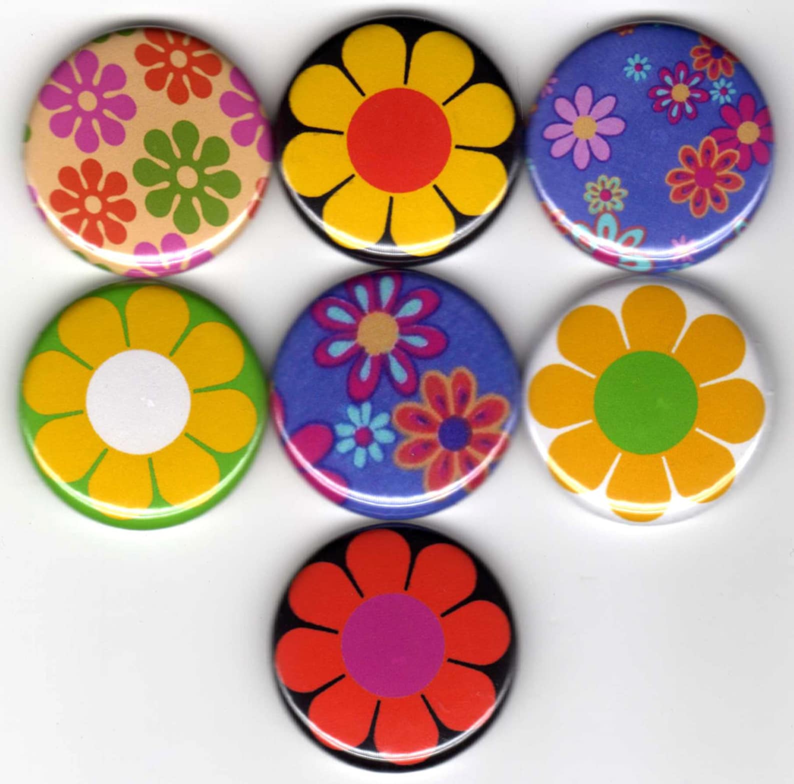 Flowers 7 One Inch Pinback/badges/buttons Cute Little Pop Art Daisys ...