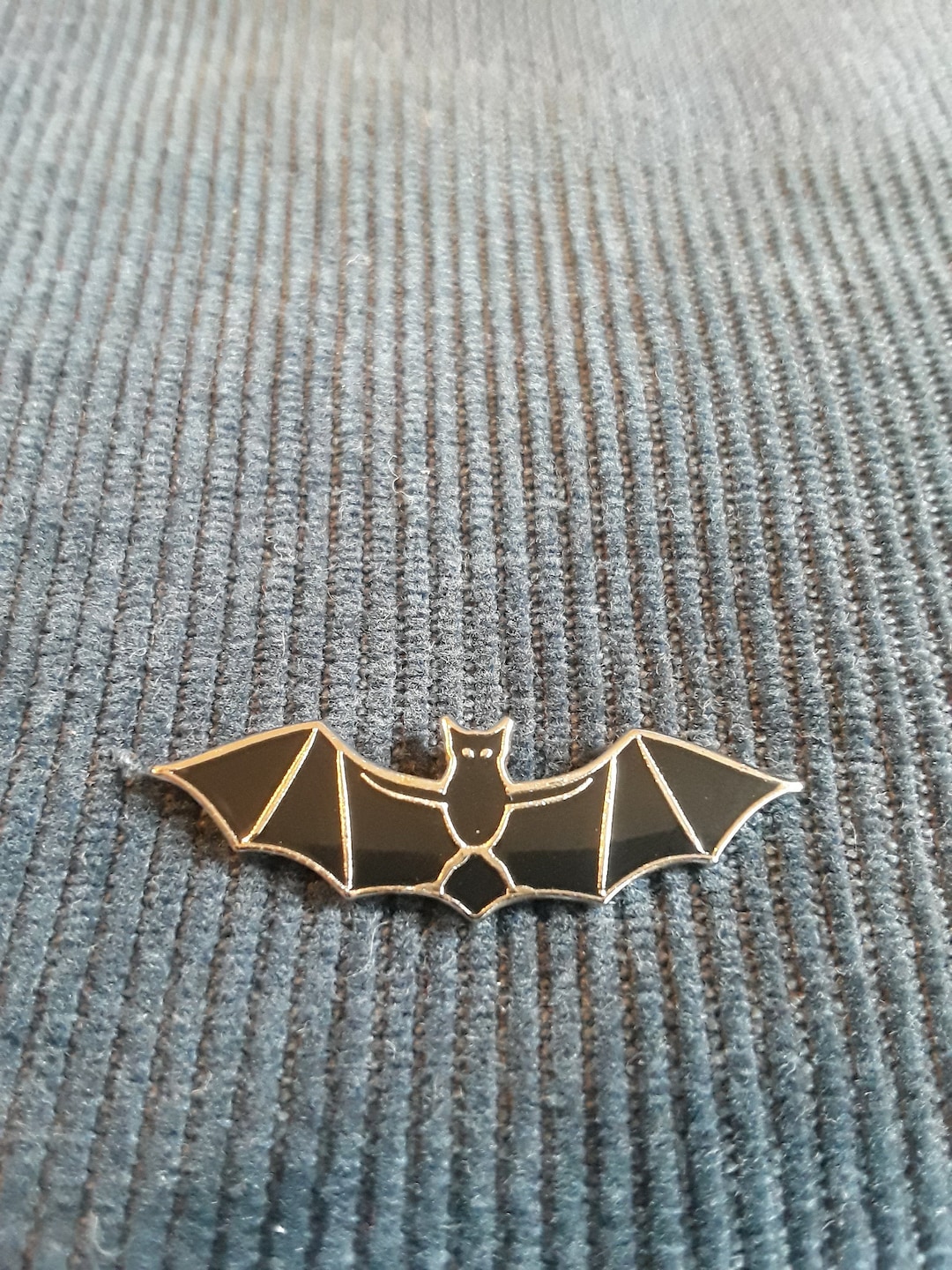 Enamel BAT Lapel Pin 1.25" X .5" Metallic Chrome on Black Hat Tack ...