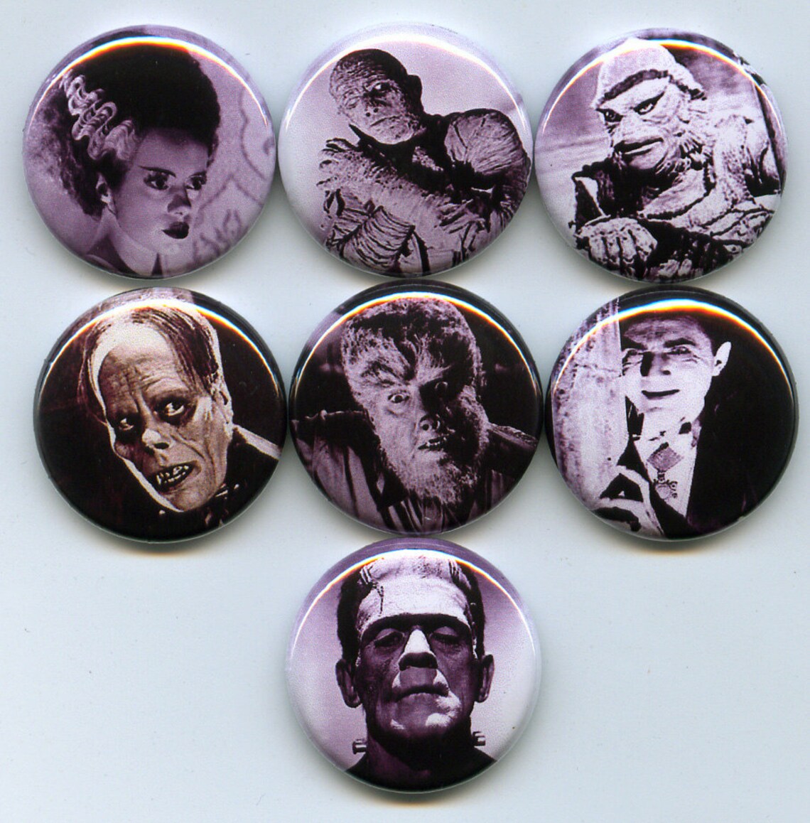 Monsters 7 One Inch Pinback/badges/buttons Famous Creature Feature ...