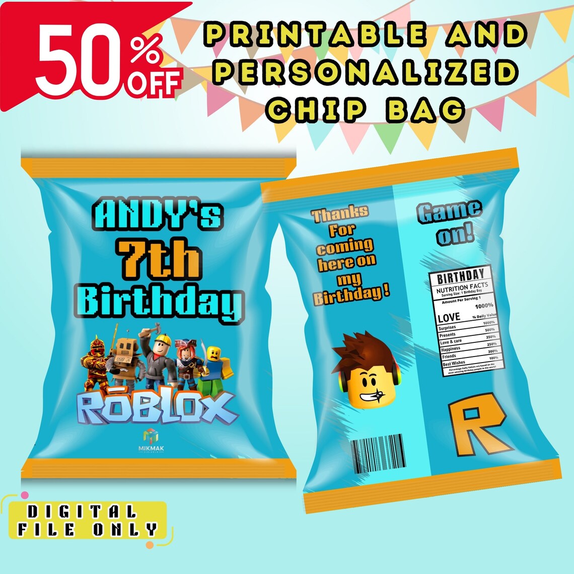 Roblox Chip Bag, Personalized, Roblox Chip Bag Template, Roblox Party ...
