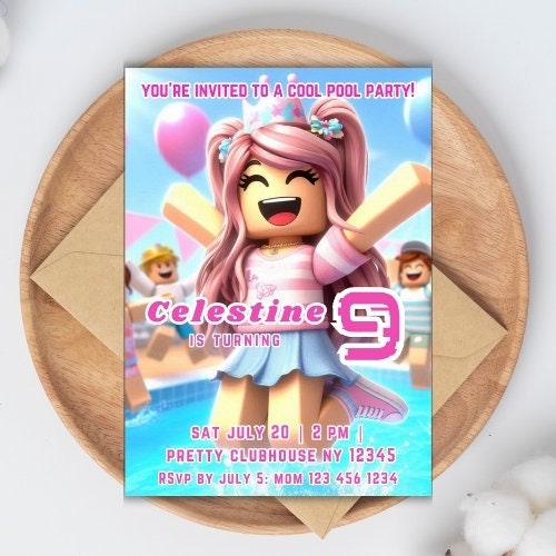 Roblox Girl Roblox Invitation Pool Party Inviteroblox Birthday ...