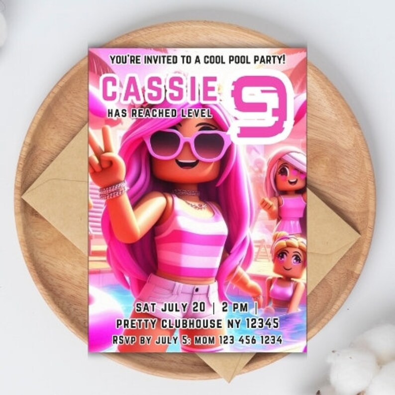 Roblox Pool Party Birthday Invitation, Roblox Themed Invite, Kids ...