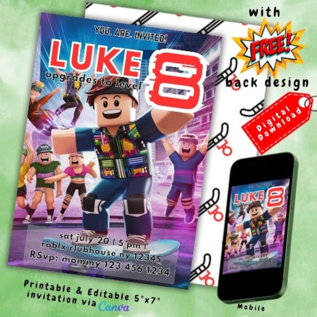 Roblox Birthday Invitation, Roblox Invitation, Kids Roblox Game Party ...
