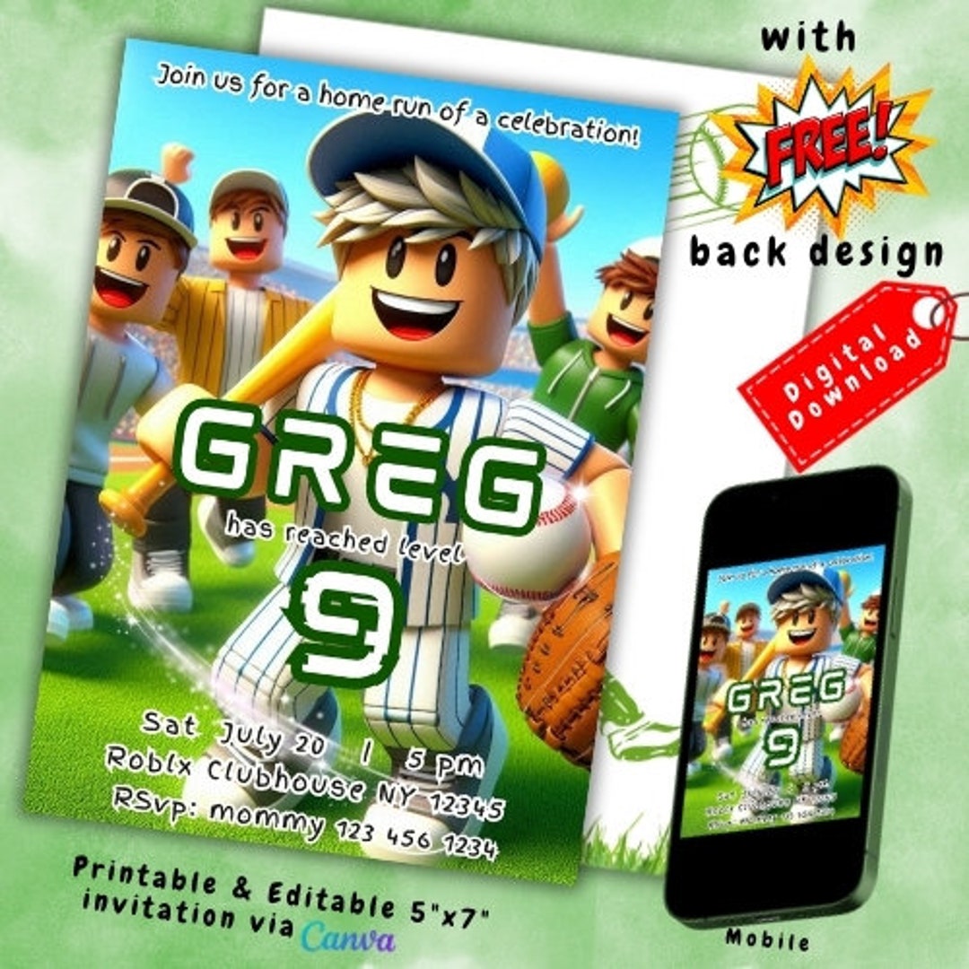Roblox Birthday Invitation, Roblox Invitation, Baseball Birthday ...